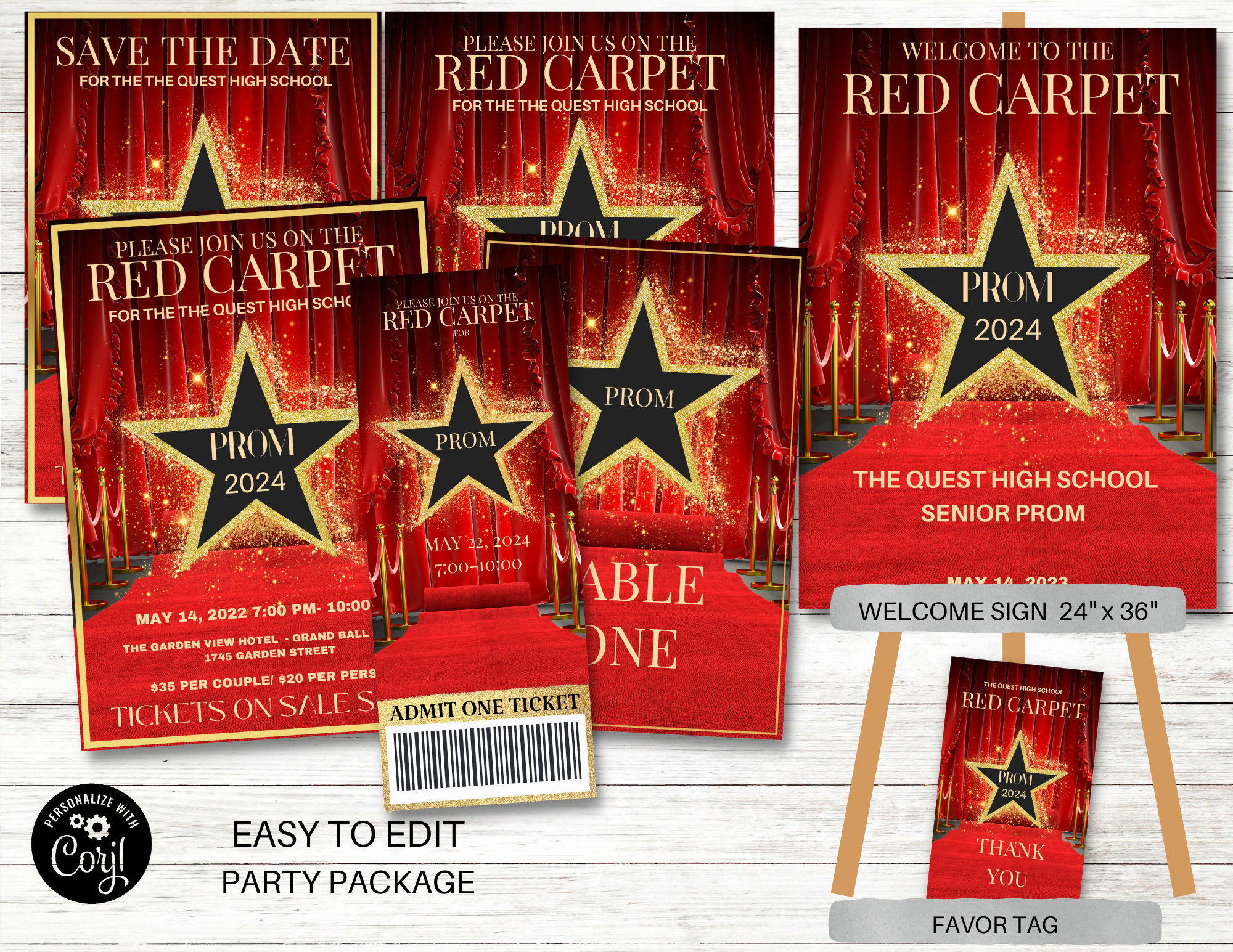Red Carpet Party Package, , Invitation, Welcome Sign, Ticket, Favor ...