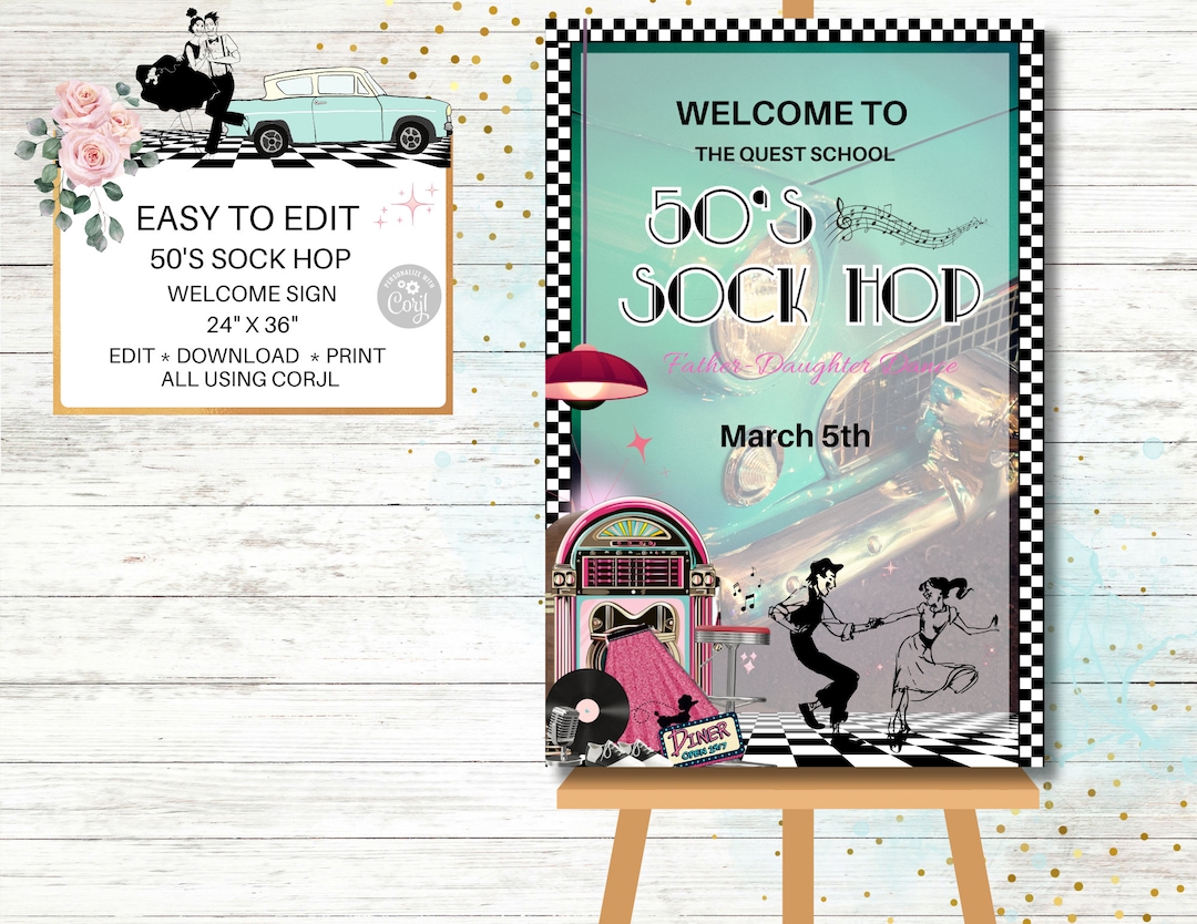50's Sock Hop Welcome Sign, School Dance, Father-daughter Dance, Prom ...