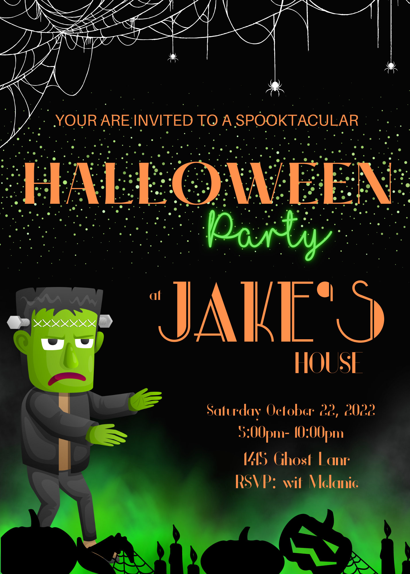 Frankenstein Halloween Party Invitation, Editable Using Corjl ...