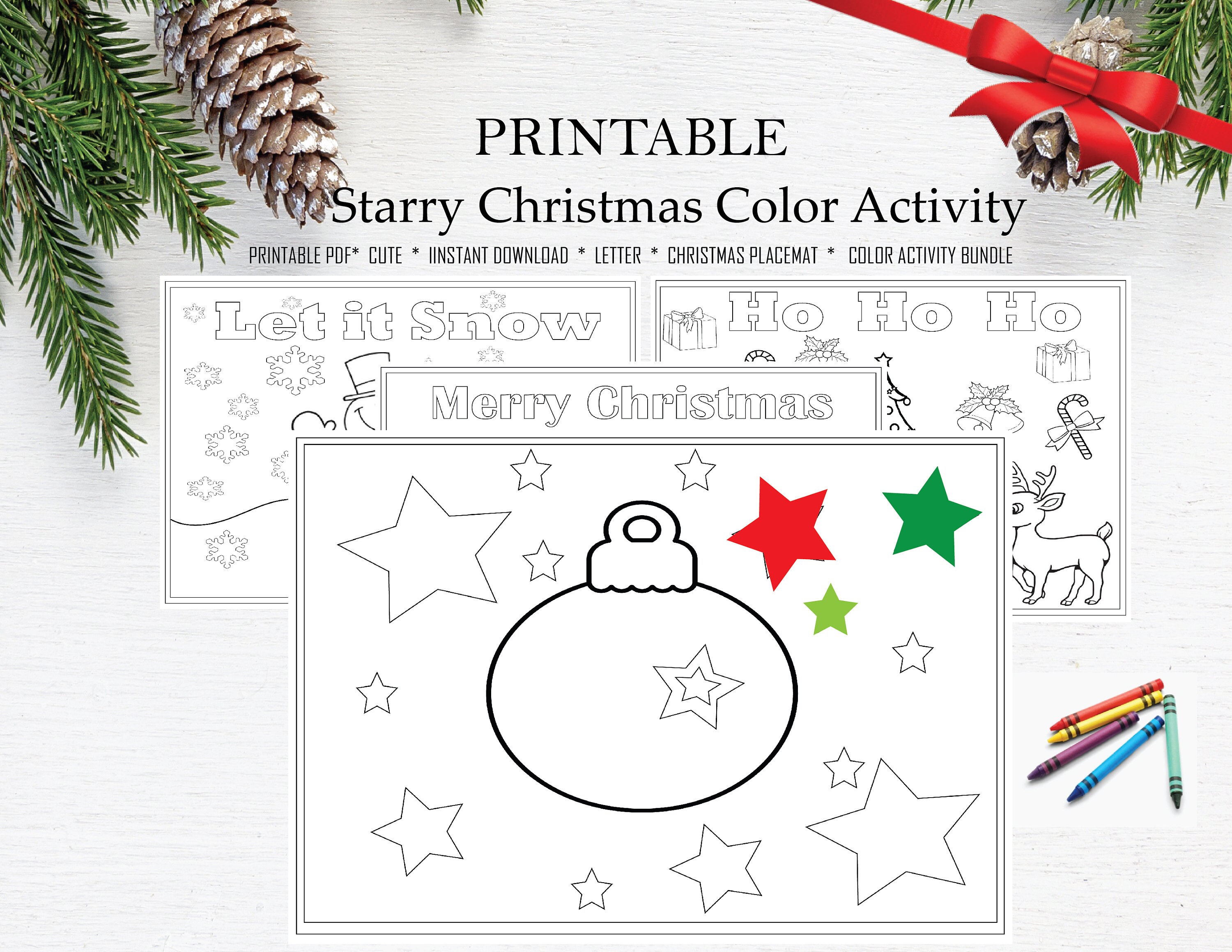 Christmas Coloring Activity, Christmas Coloring Placemat, Christmas ...