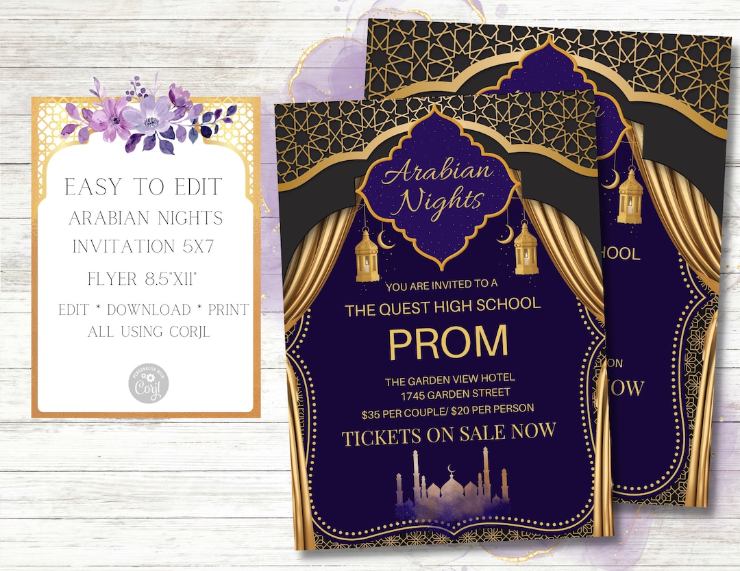 Arabian Nights Invitation and Flyer Set, Prom, School Dance, Homecoming ...