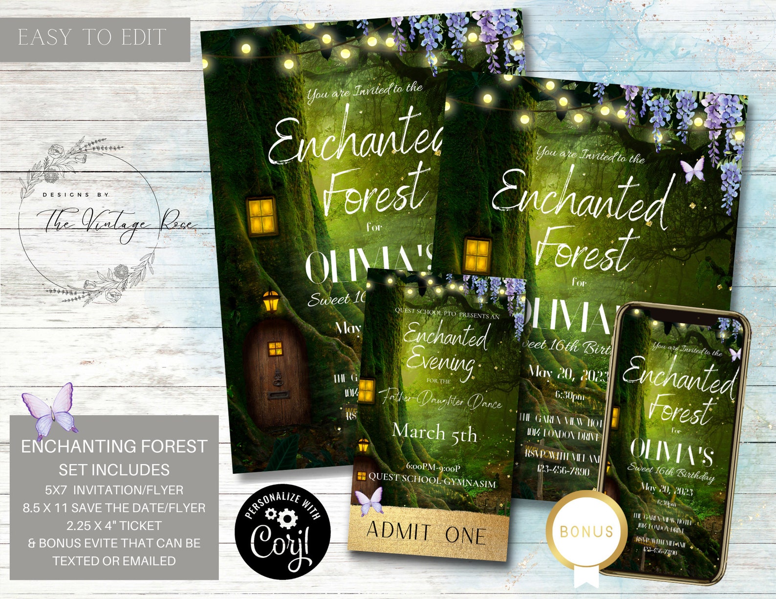 Enchanted Forest Invitation-ticket Set, Enchanting Fairy, Prom, School ...