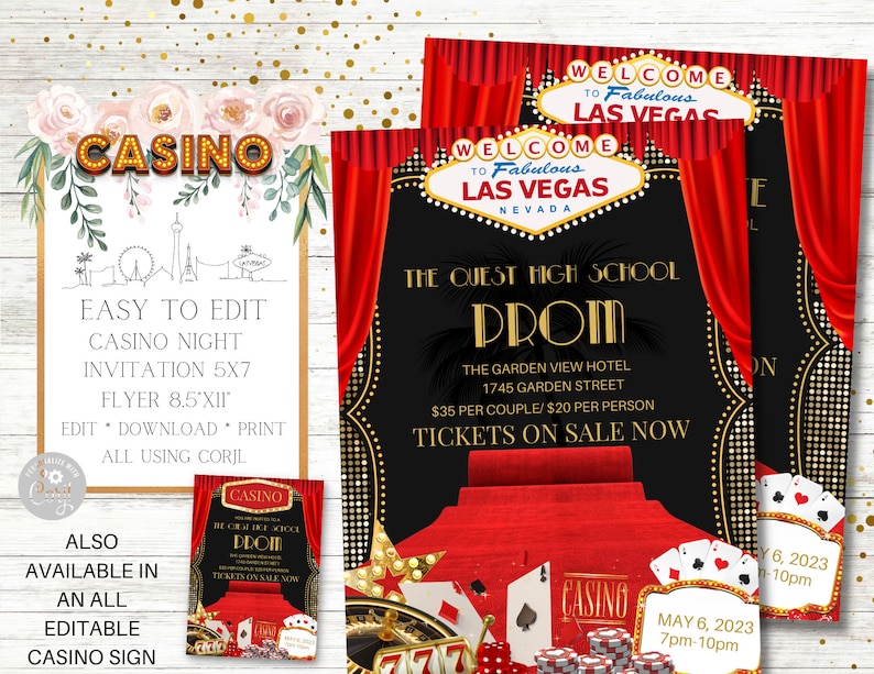 Casino Night Invitation and Flyer Set, Las Vegas Theme, School Dance ...