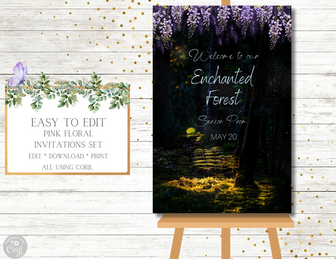 Enchanted Forest Welcome Sign, Flowers, Prom, Editable, School Dance ...