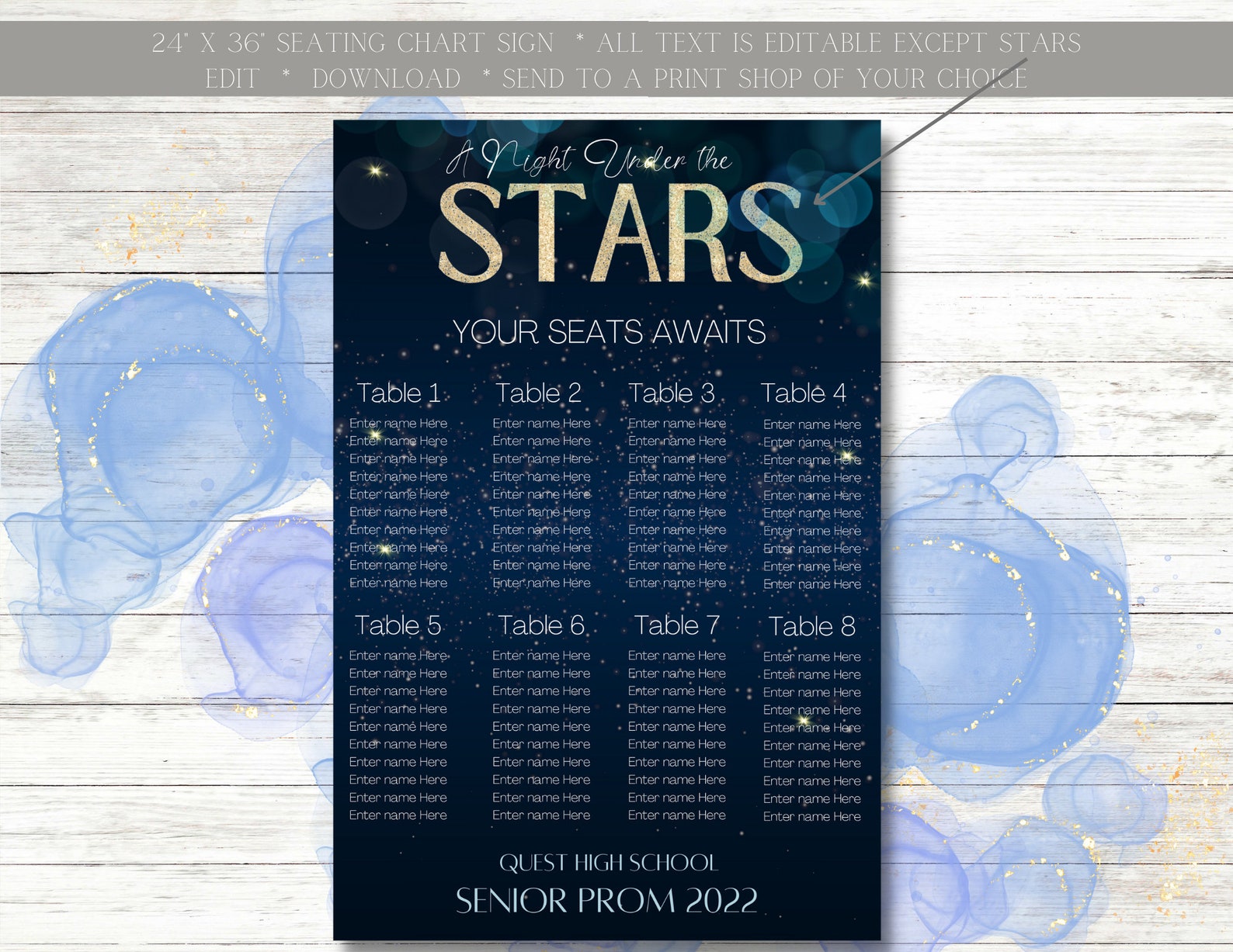 A Night Under the Stars Seating Chart Sign, Table Numbers, Under the ...