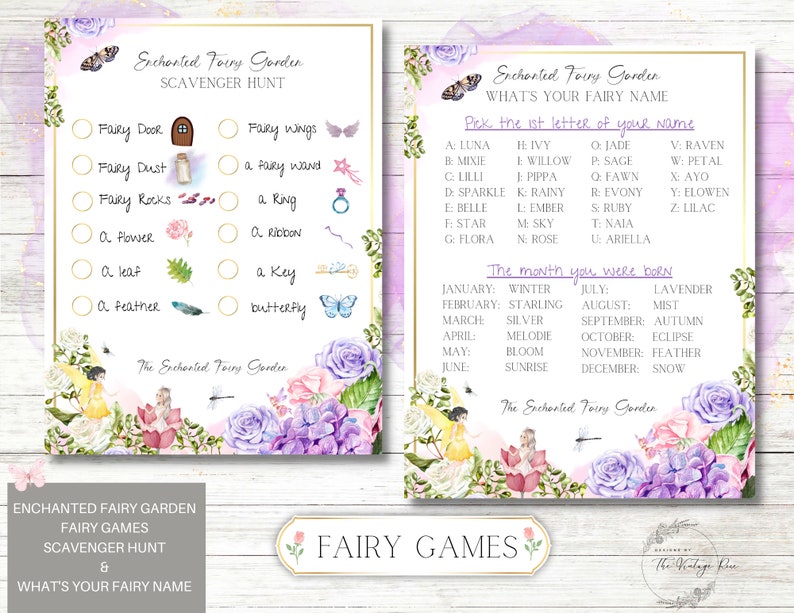 Fairy Scavenger Hunt and What's My Fairy Name, Fairy Games, Fairy ...