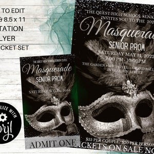 Masquerade Dance Set, Editable, Prom, School Dance, Invitation, Ticket ...