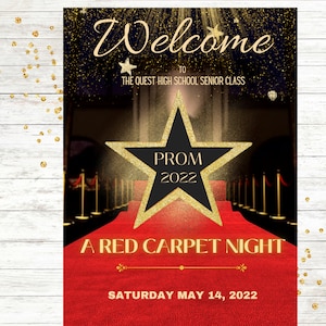 Red Carpet Dance Welcome Sign, Hollywood Editable, Prom, School Dance ...