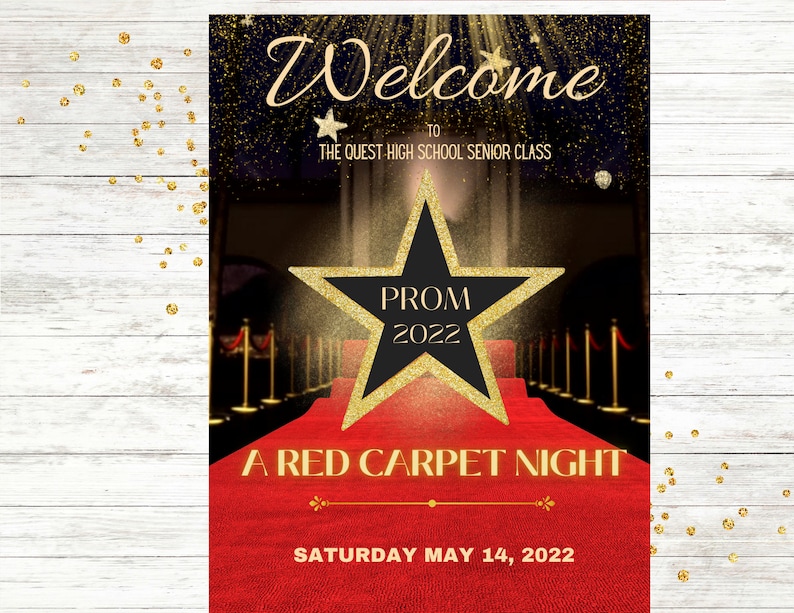 Red Carpet Dance Welcome Sign, Hollywood Editable, Prom, School Dance ...