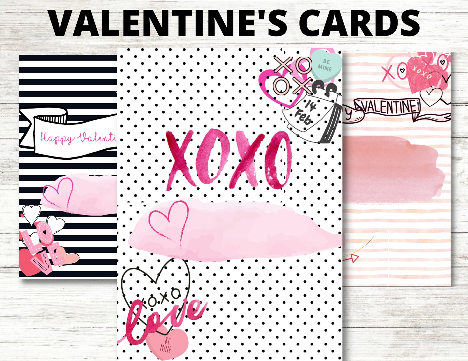 Valentine's Day Cards, Black, White and Pink, XOXO Cards, School Cards ...