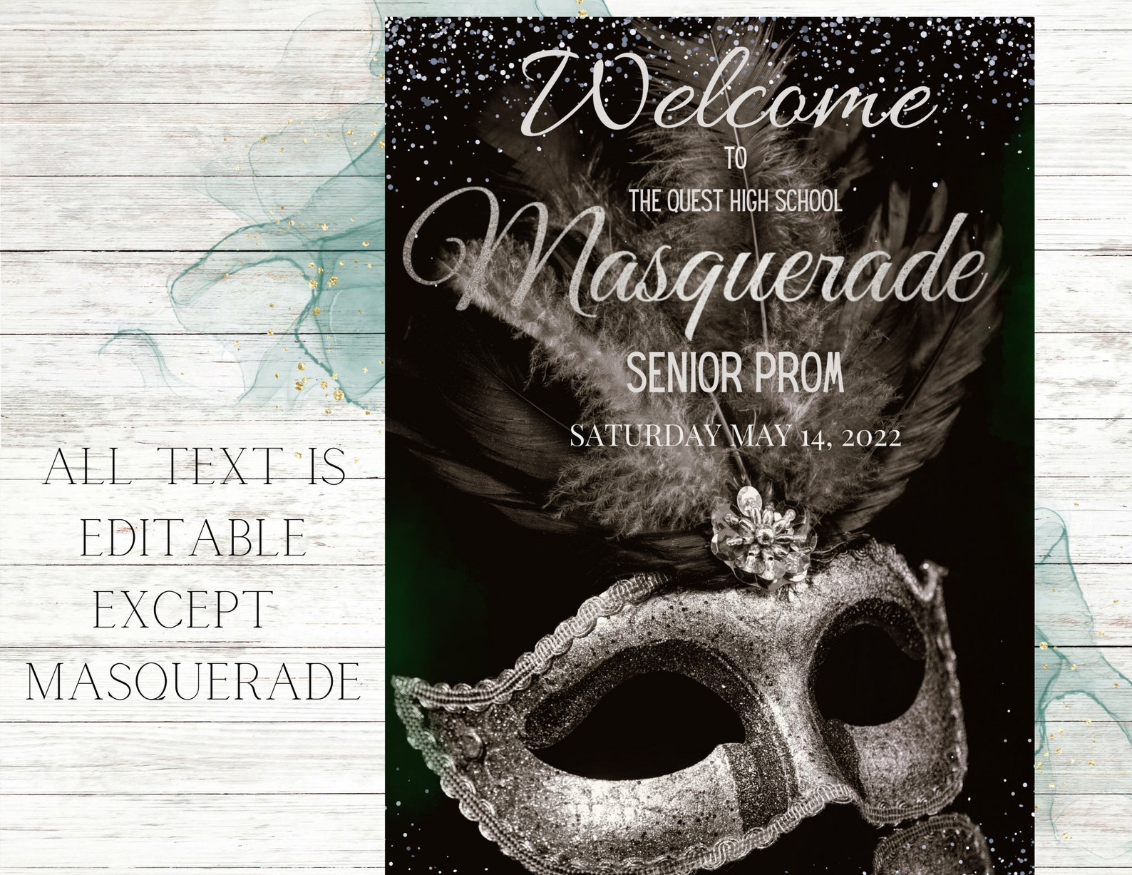 Masquerade Dance Welcome Sign Poster, Editable, Birthday Party, Prom ...