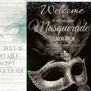 Masquerade Dance Welcome Sign Poster Editable Birthday - Etsy