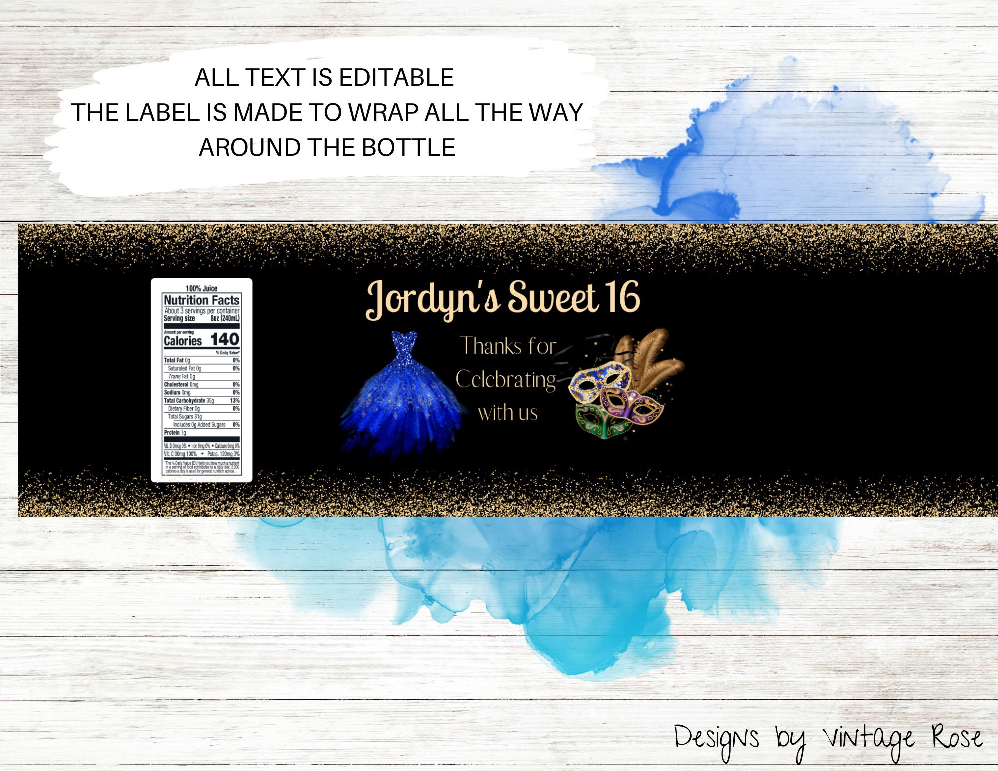 Masquerade Mini Apple Cider 8.4fl Oz Bottle Labels, Masquerade Party ...