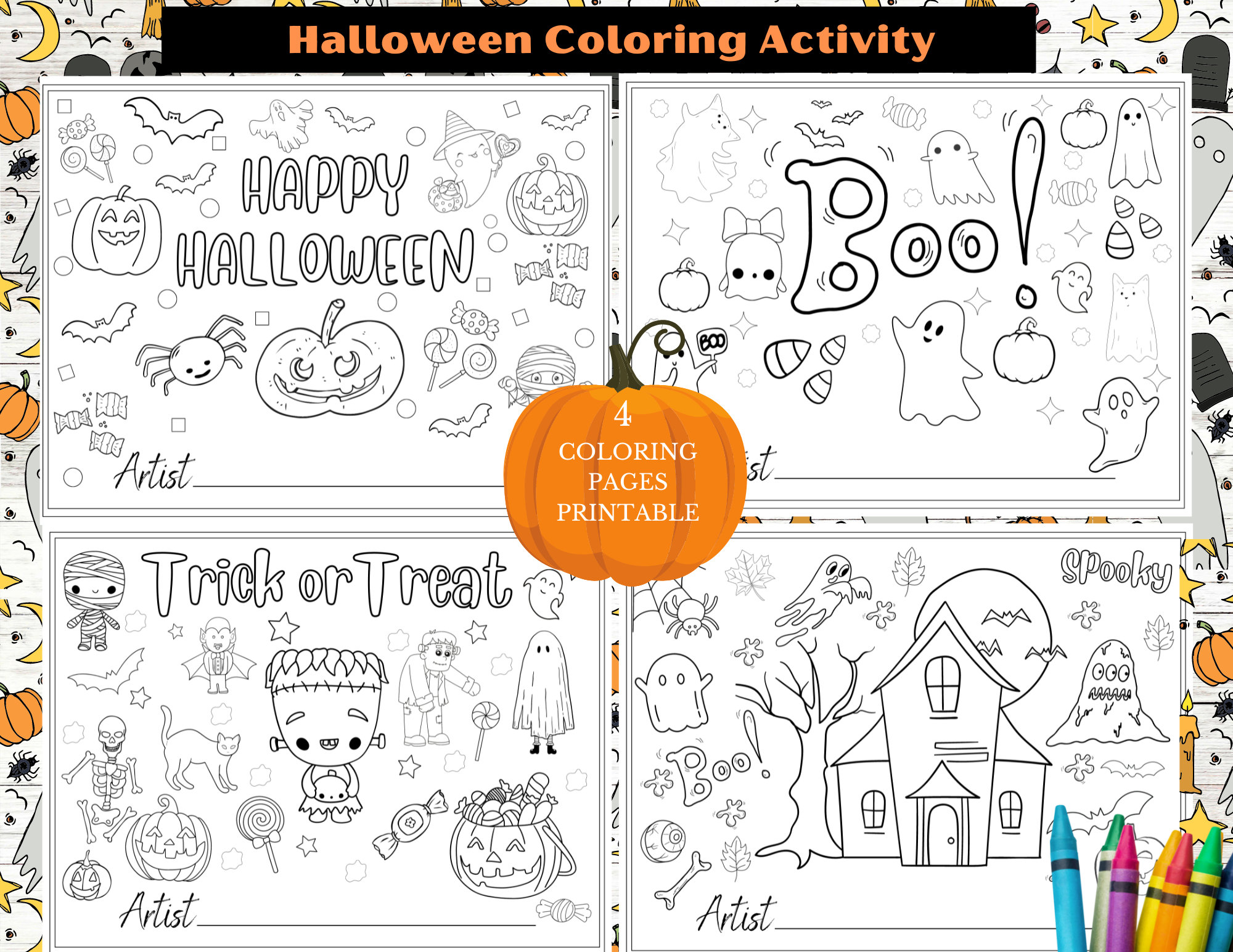 Kids Halloween Coloring Activity Pages Kids Coloring - Etsy