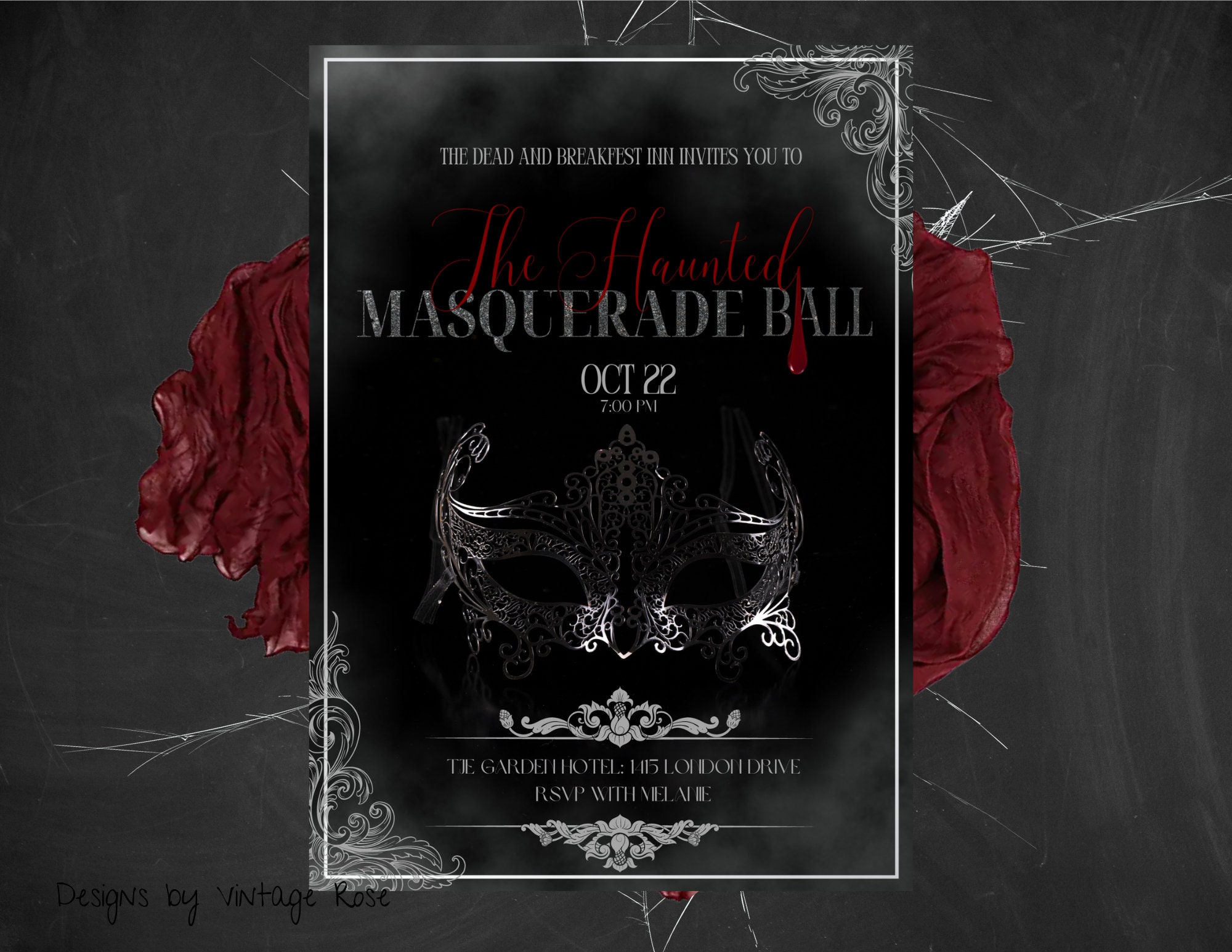 Haunted Masquerade Ball Invitation, Editable, Corjl, Halloween Masquerade, Halloween Party, Red ...
