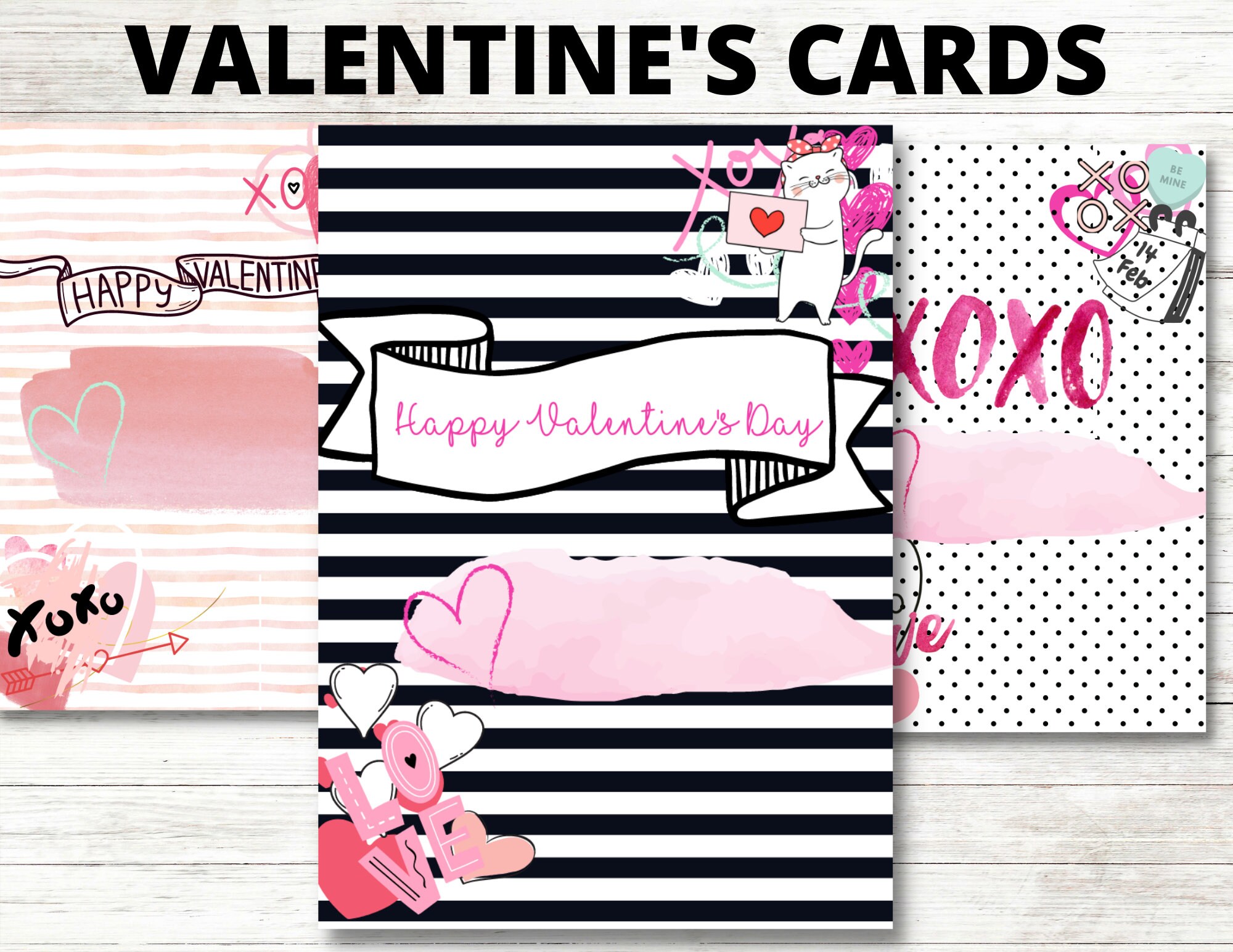 Valentine's Day Cards, Black, White and Pink, XOXO Cards, School Cards ...