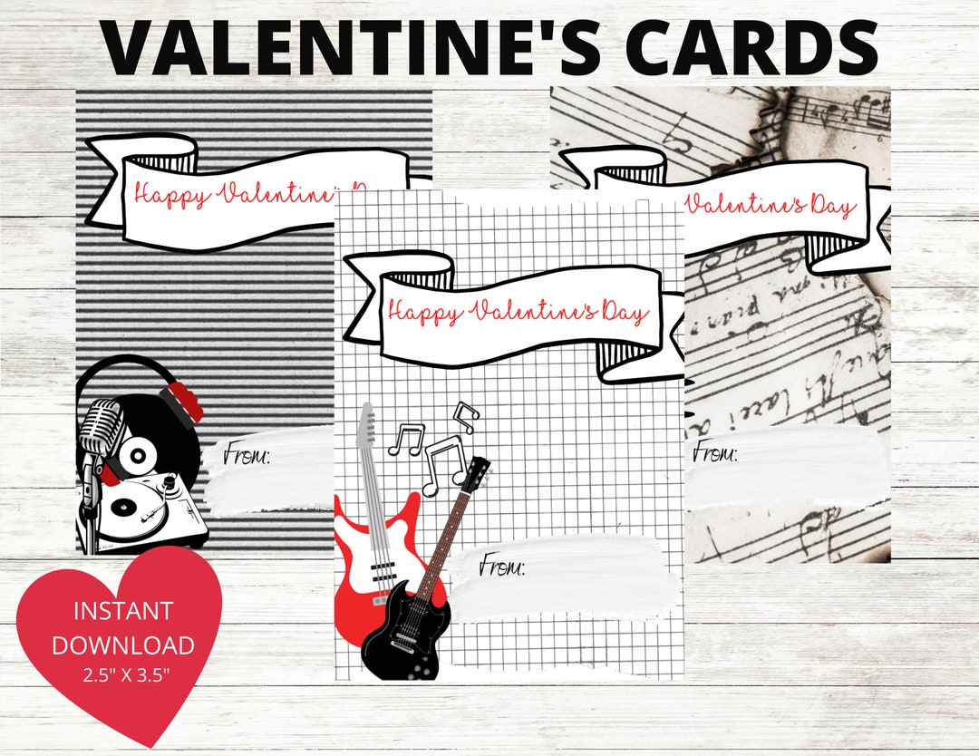 Kids Valentine Cards Printable, Music Valentine Cards, Printable ...