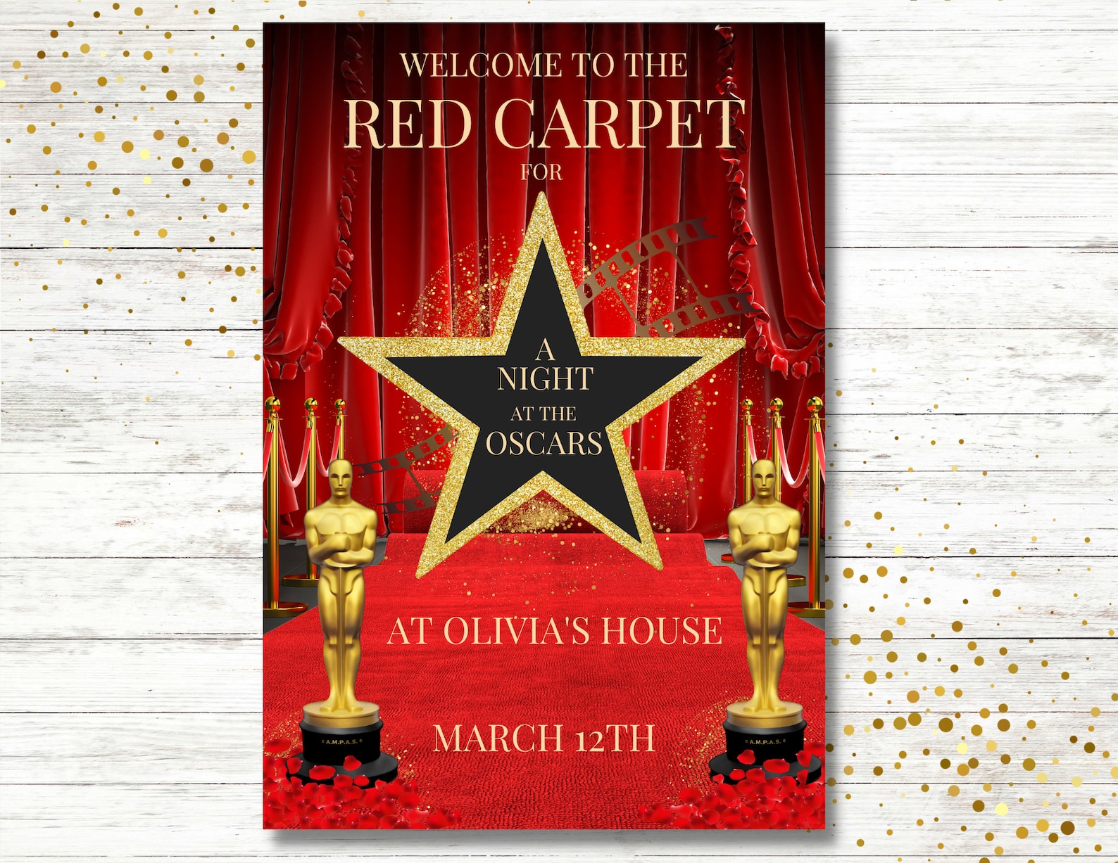 Red Carpet Welcome Sign, Poster, Night at the Oscars, VIP Pass ...