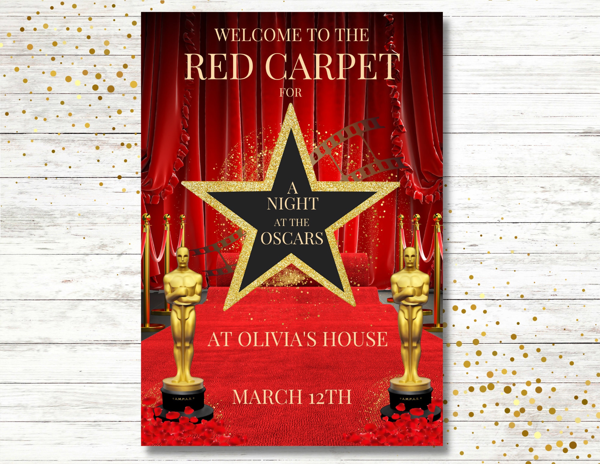 Red Carpet Welcome Sign, Poster, Night at the Oscars, VIP Pass ...