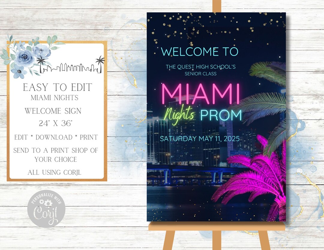 Miami Nights Welcome Sign, Party Poster, Prom, Homecoming, School Dance ...
