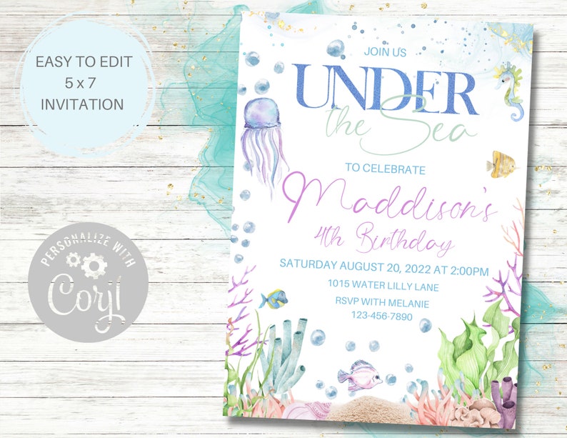 Under the Sea Invitation Editable Watercolor Summer - Etsy