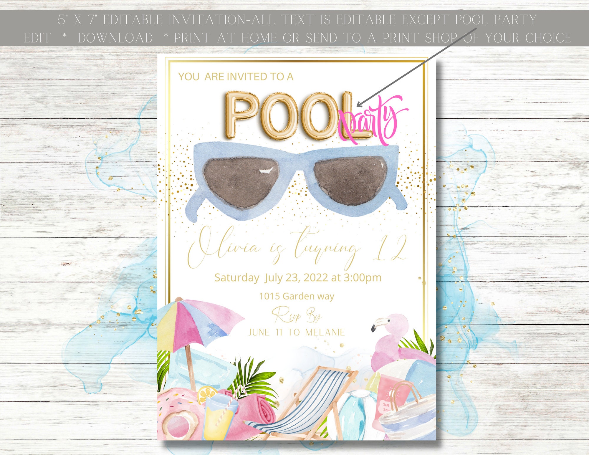 Pool Party Invitation, Summer Birthday, Girls Birthday, Backyard Party ...