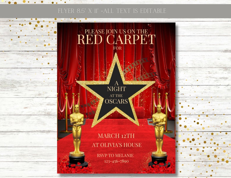 Red Carpet Invitation and Flyer Set/sign, Night at the Oscars, Movie ...