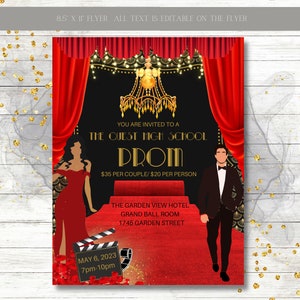 Red Carpet, Old Hollywood Glam, Invitation Set and Flyer, Prom ...