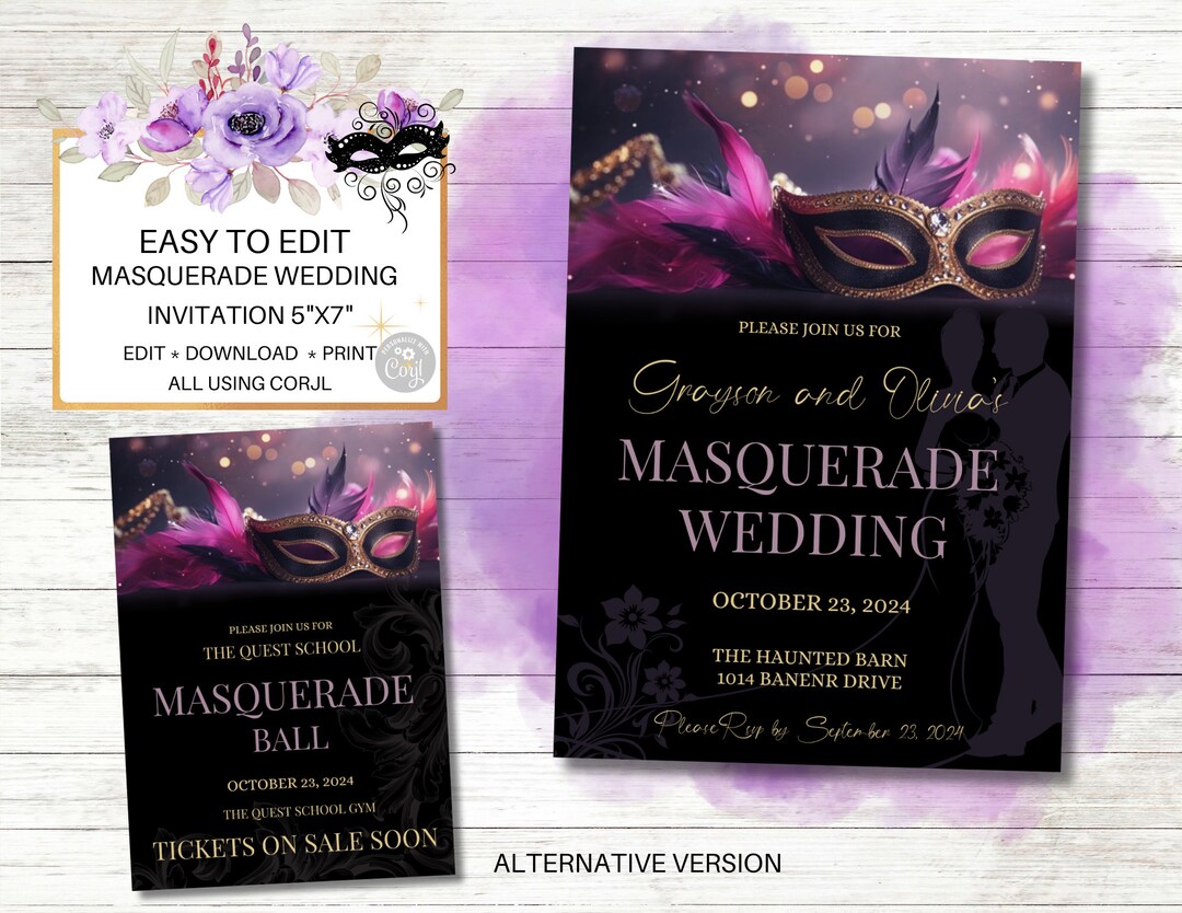 Masquerade Wedding Invitation, Masquerade Ball, Prom, School Dance ...