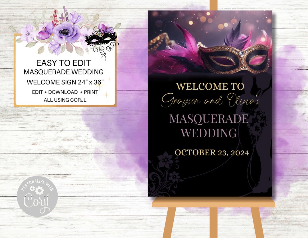 Masquerade Wedding Welcome Sign, Poster, Party, Ball, Prom ...