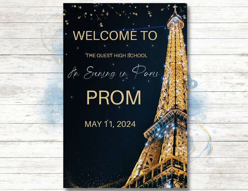 A Night in Paris Welcome Sign, Poster, Evening in Paris, Prom ...