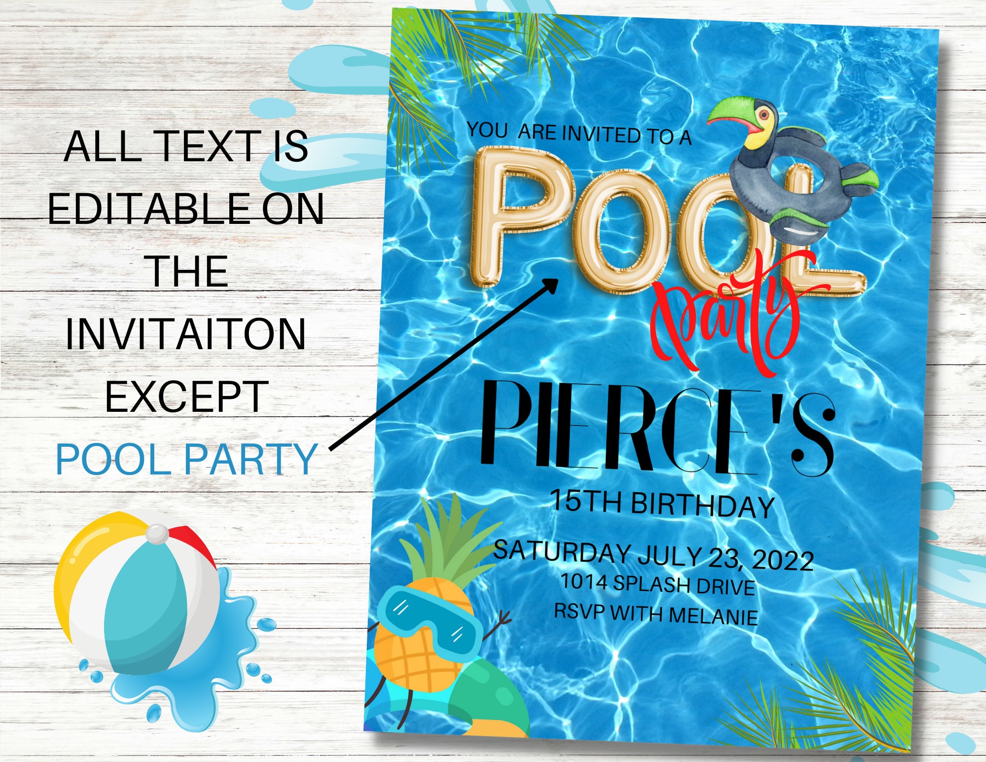 Pool Party Invitation Editable Birthday Party Summer Party - Etsy