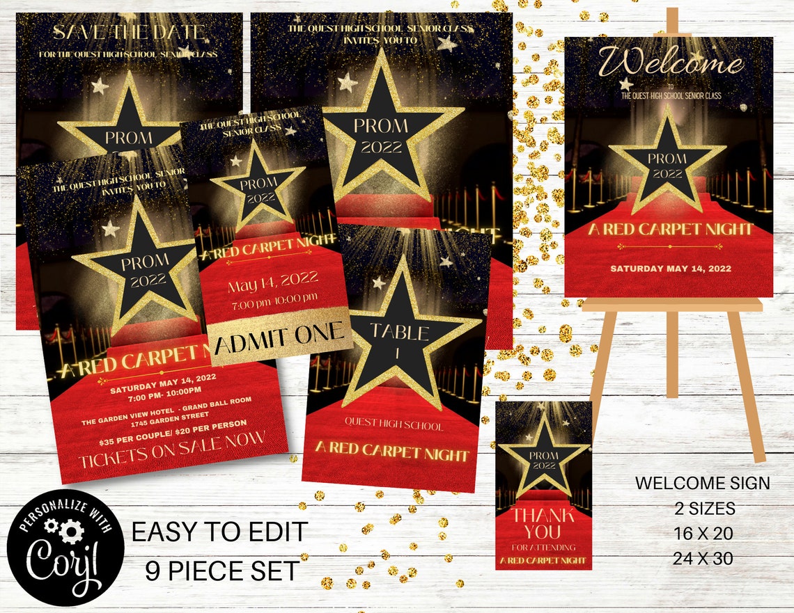Red Carpet Party Package Editable Prom School Dance - Etsy