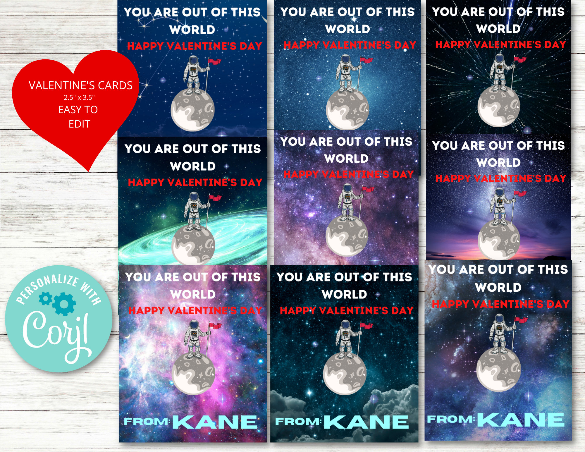 Valentine Cards, Editable, Space Valentine, Galaxy Valentine Card, Kids ...