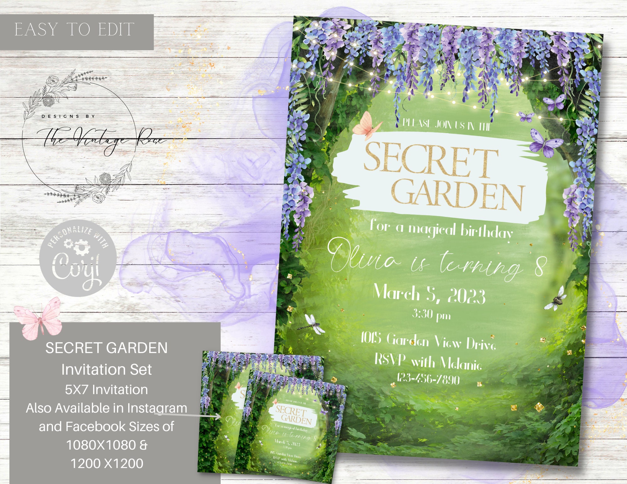 Secret Garden Invitation Set, Editable, 1080x1080 & 1200x1200 Enchanted ...
