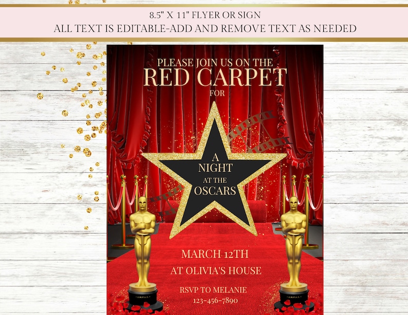 Red Carpet Party Package, Night at the Oscars, Invitation, Welcome Sign ...