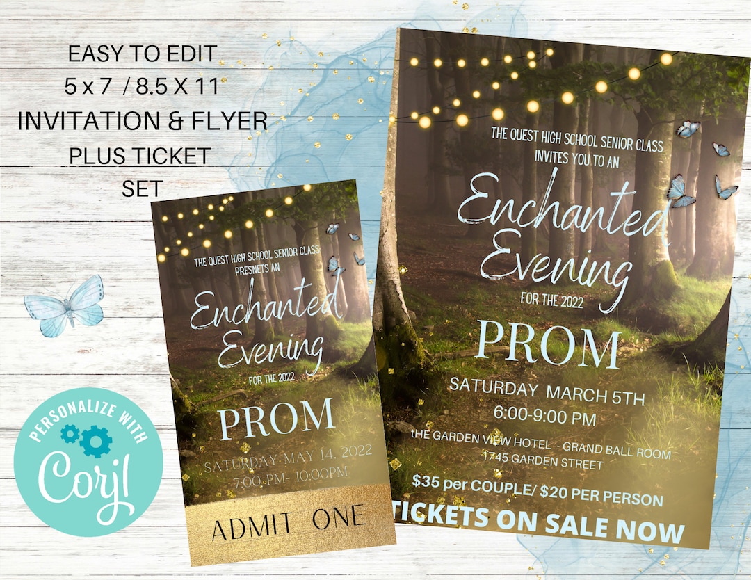 Enchanted Forest Invitation and Ticket Set, Prom, Editable, School ...