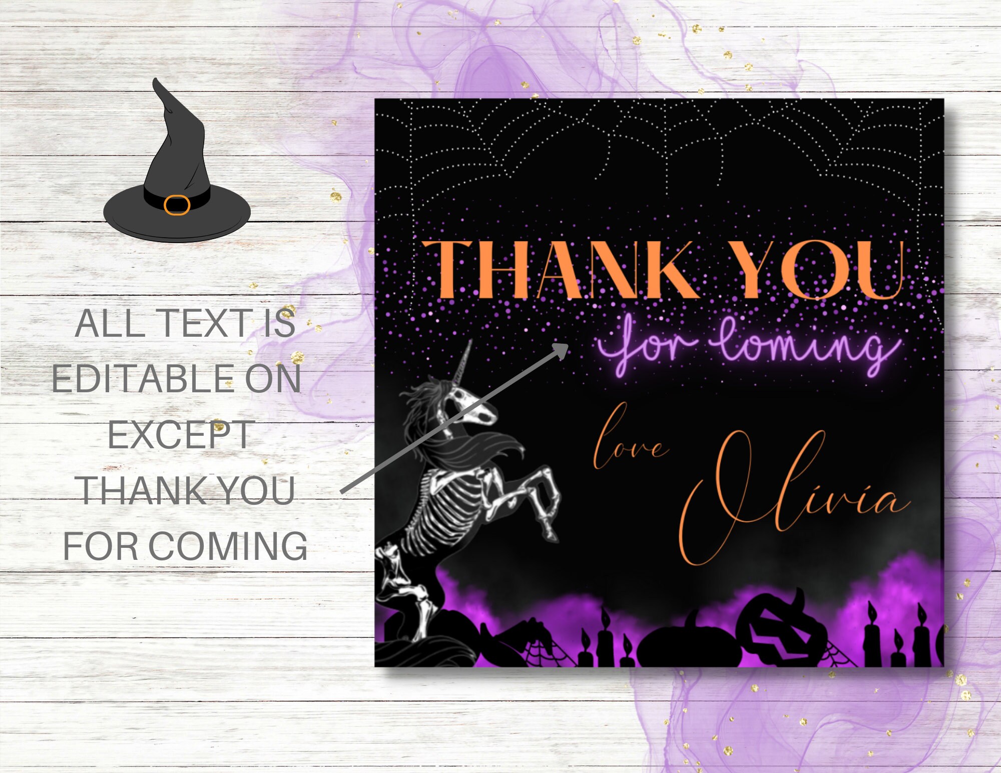Unicorn Skeleton Halloween Birthday Party Thank You Tags, 3" X 3 ...