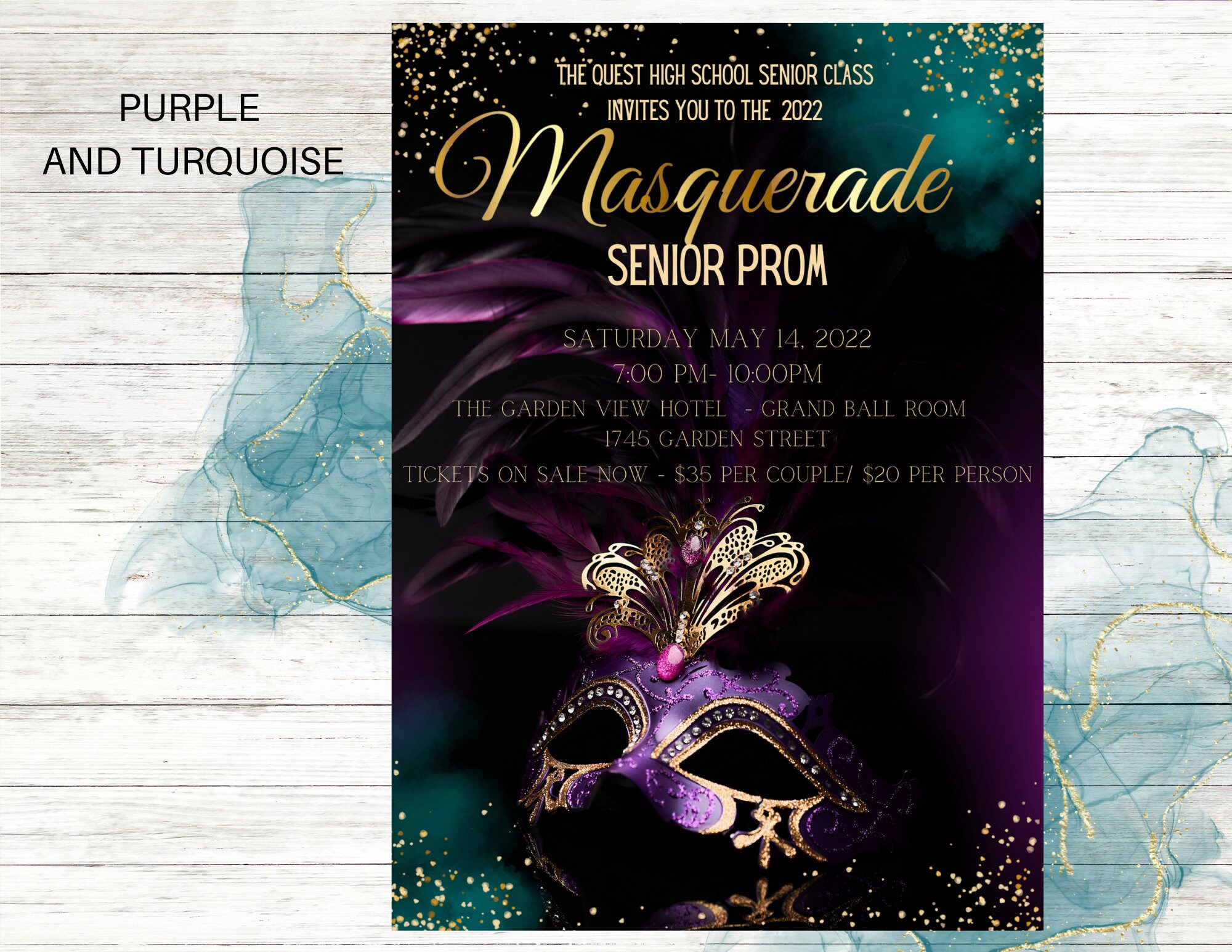 Masquerade Invitation, Editable, Birthday Party, Prom, School Dance ...