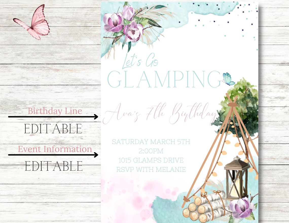 Let's Go Glamping Birthday Invitation Editable Glamping - Etsy