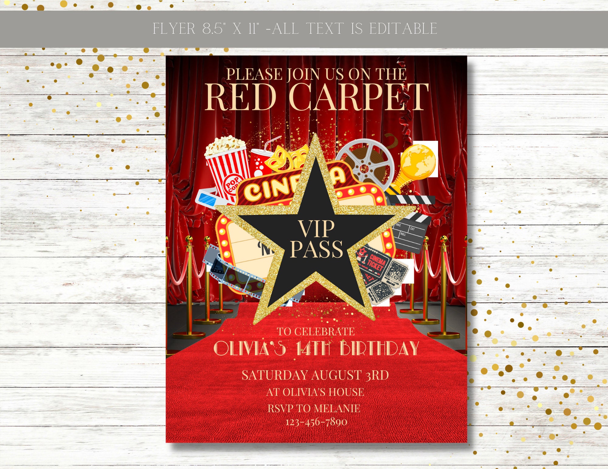 Red Carpet Invitation and Flyer Set/sign Movie Night VIP - Etsy