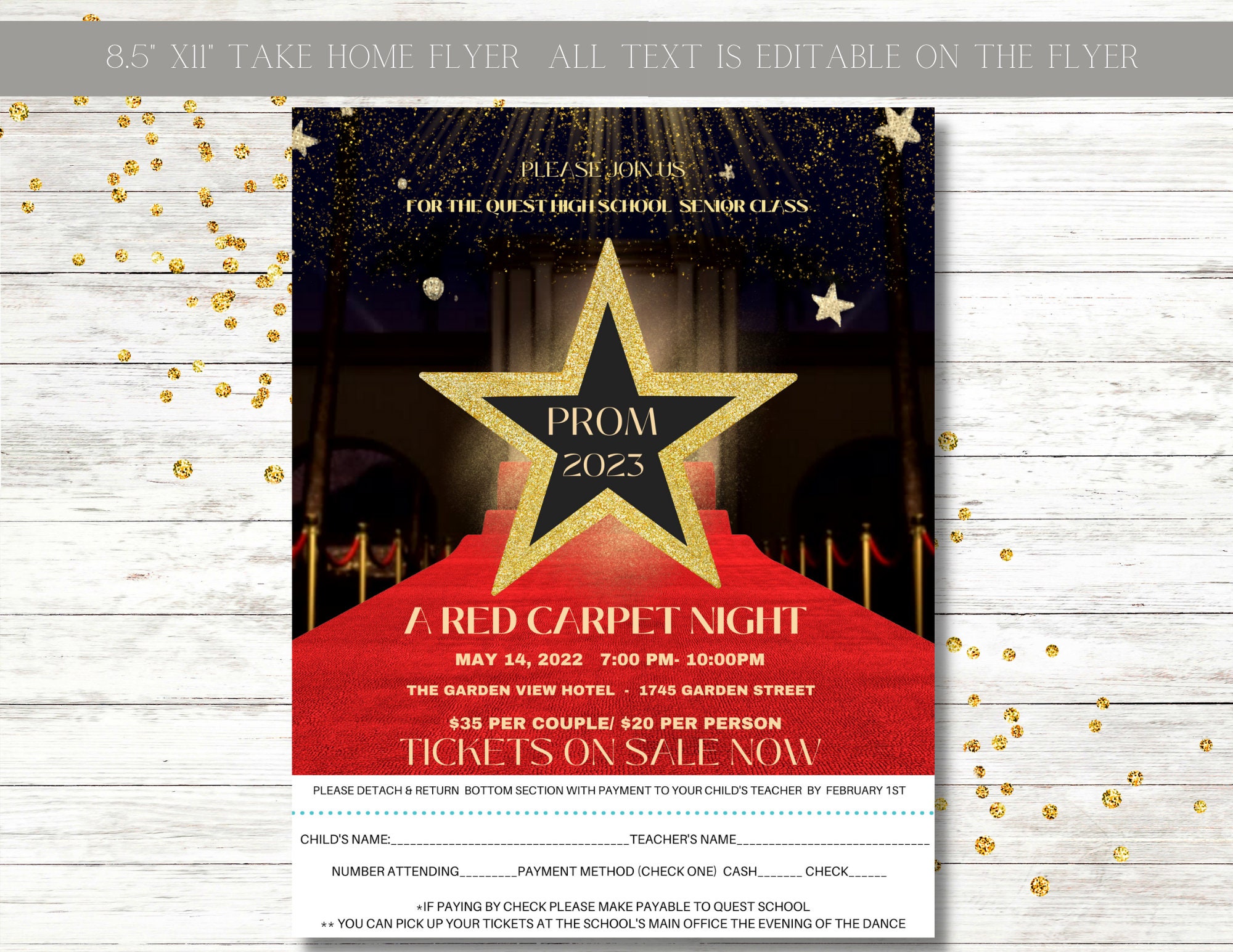 Red Carpet Dance Take Home Flyer , Hollywood Editable, Prom, School ...