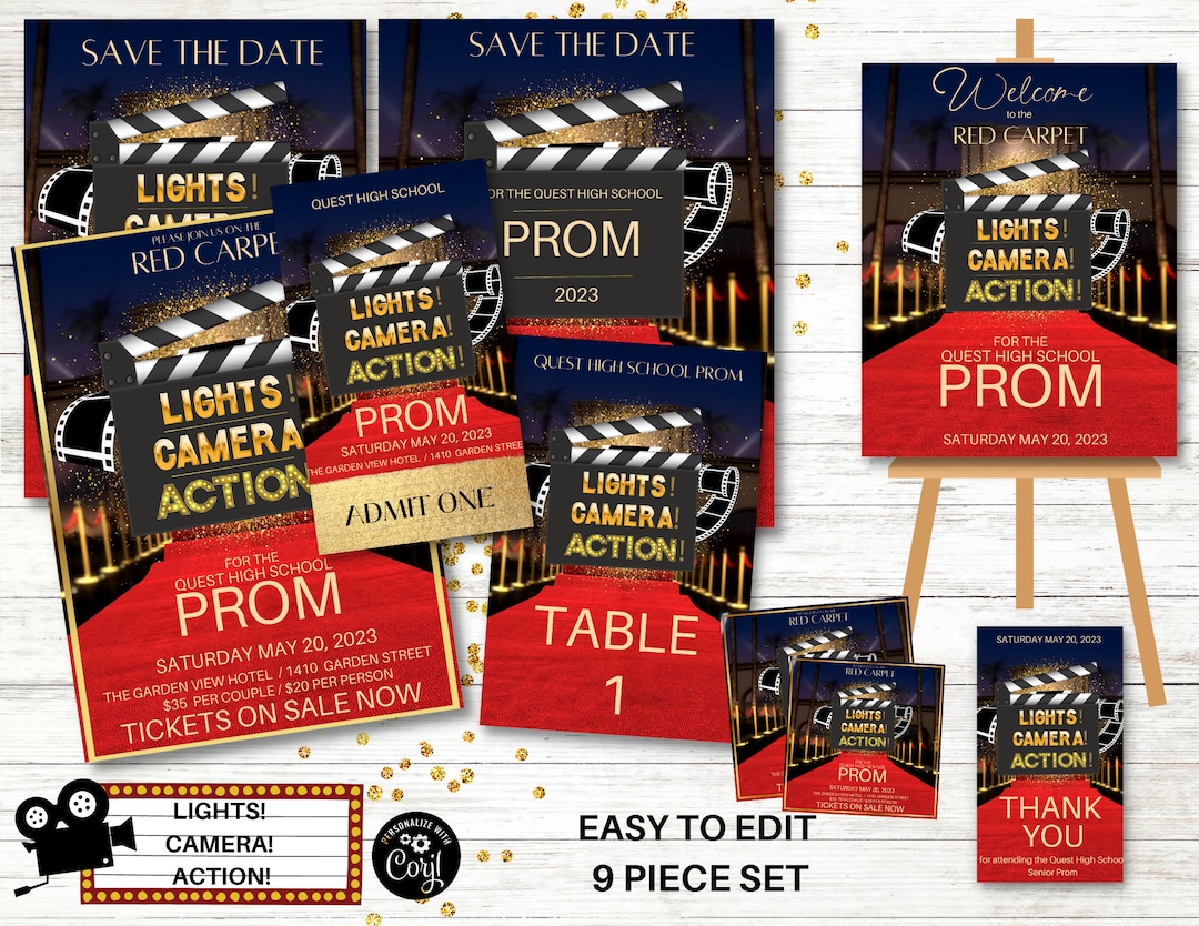 Lights! Camera! Action! Invitation Party Package, Red Carpet, Hollywood ...