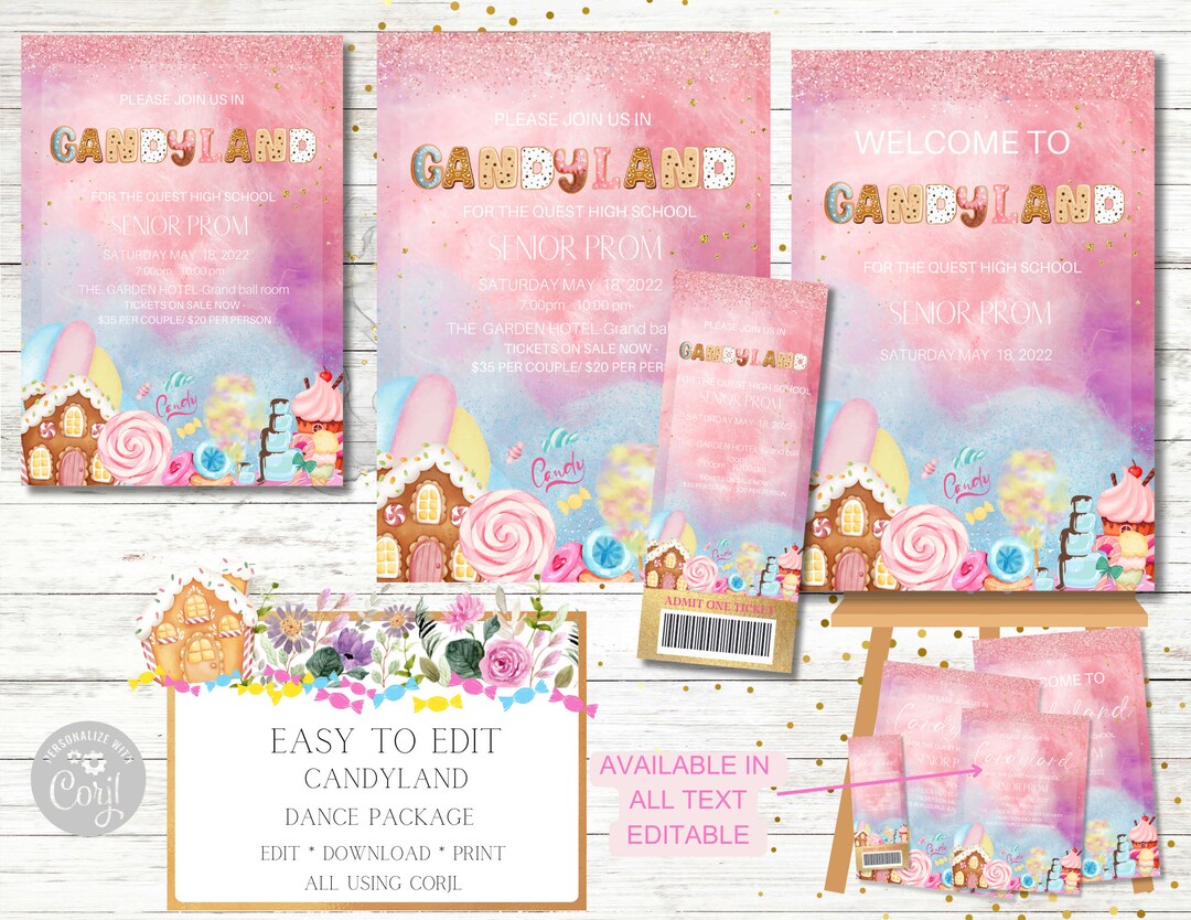 Candy Land Invitation Set, Sweets, Dance Set, School Dance, Ticket ...