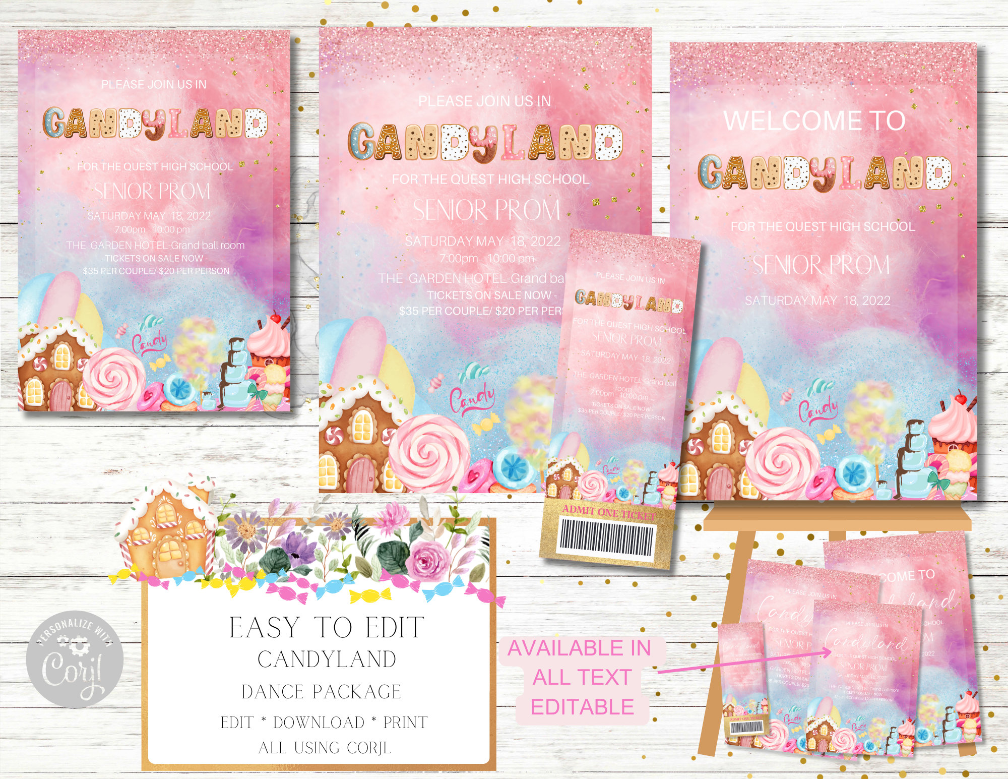 Candy Land Invitation Set, Sweets, Dance Set, School Dance, Ticket ...