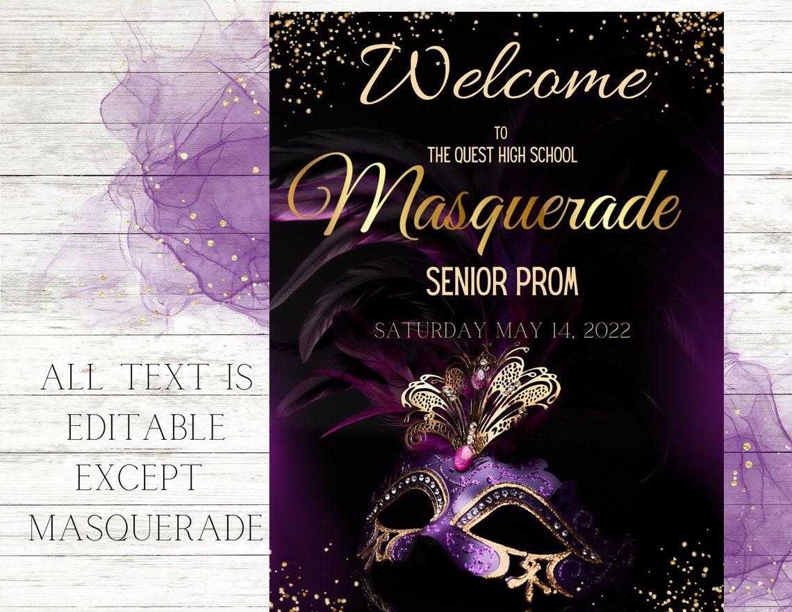 Masquerade Dance Welcome Sign Poster Editable Birthday - Etsy