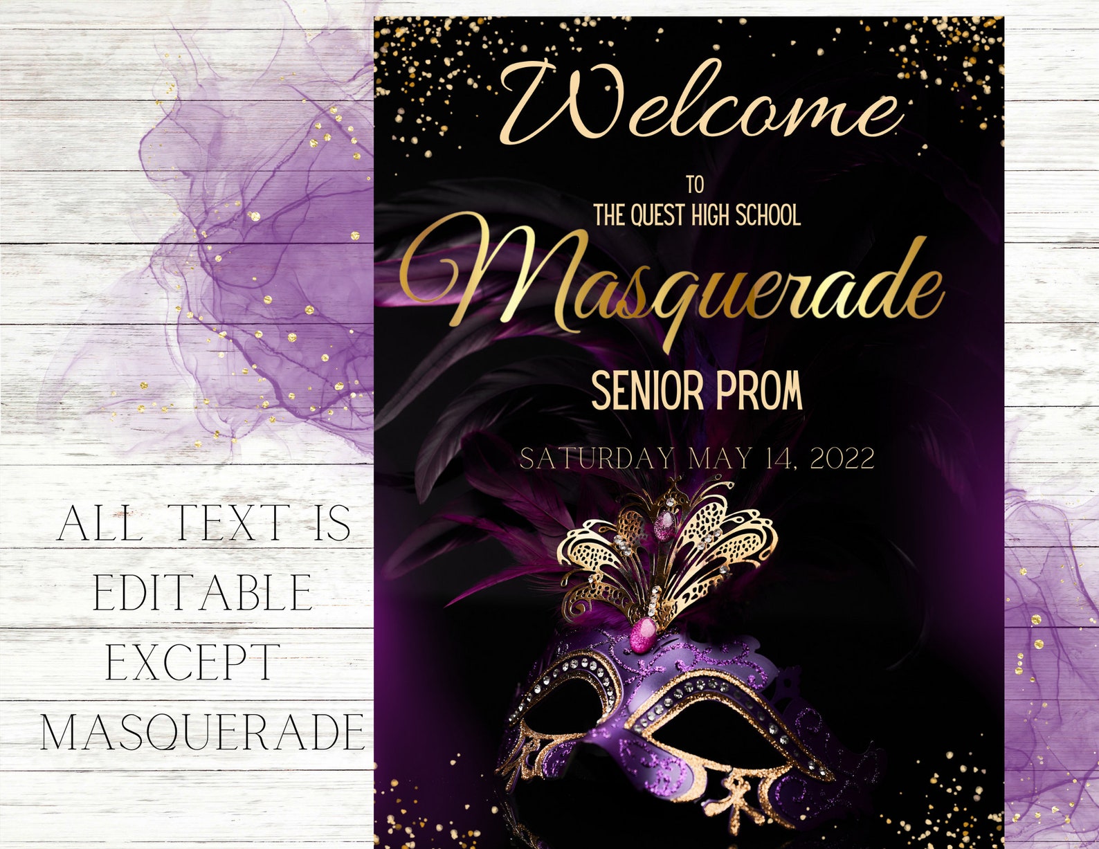 Masquerade Dance Welcome Sign Poster Editable Birthday - Etsy
