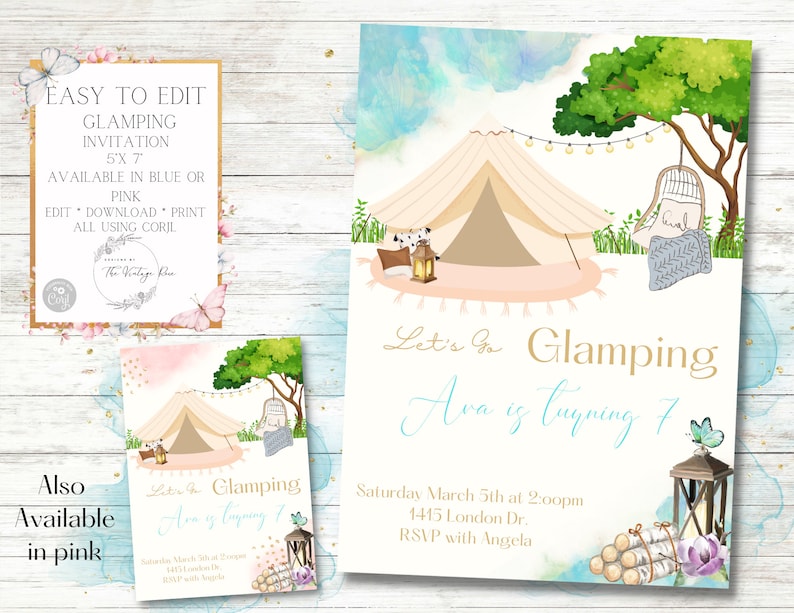 Glamping Invitation Let's Go Glamping Camping - Etsy
