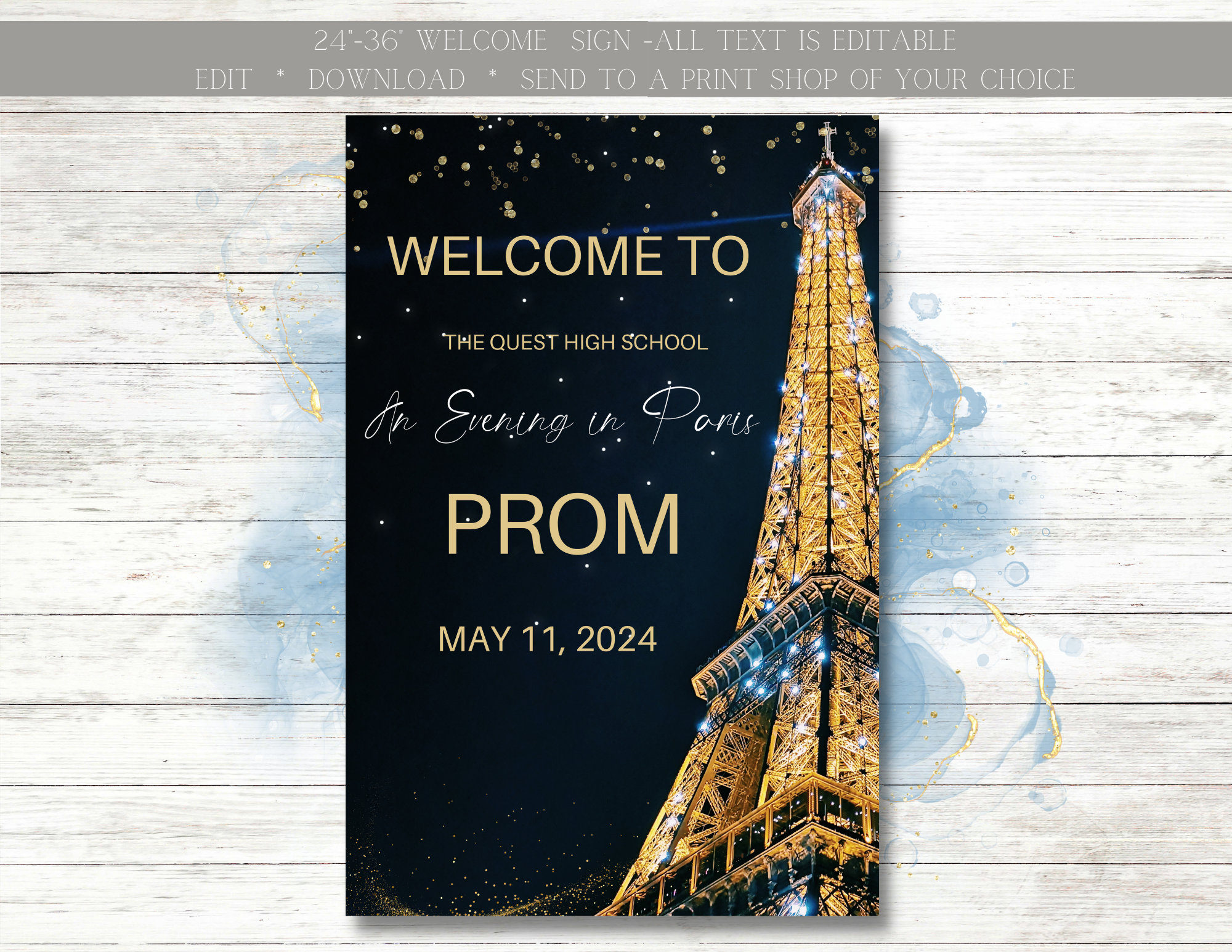 A Night in Paris Welcome Sign, Poster, Evening in Paris, Prom ...