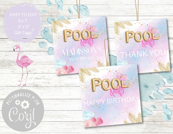 Pool Party Favor Tags Editable Birthday Party Summer Party - Etsy